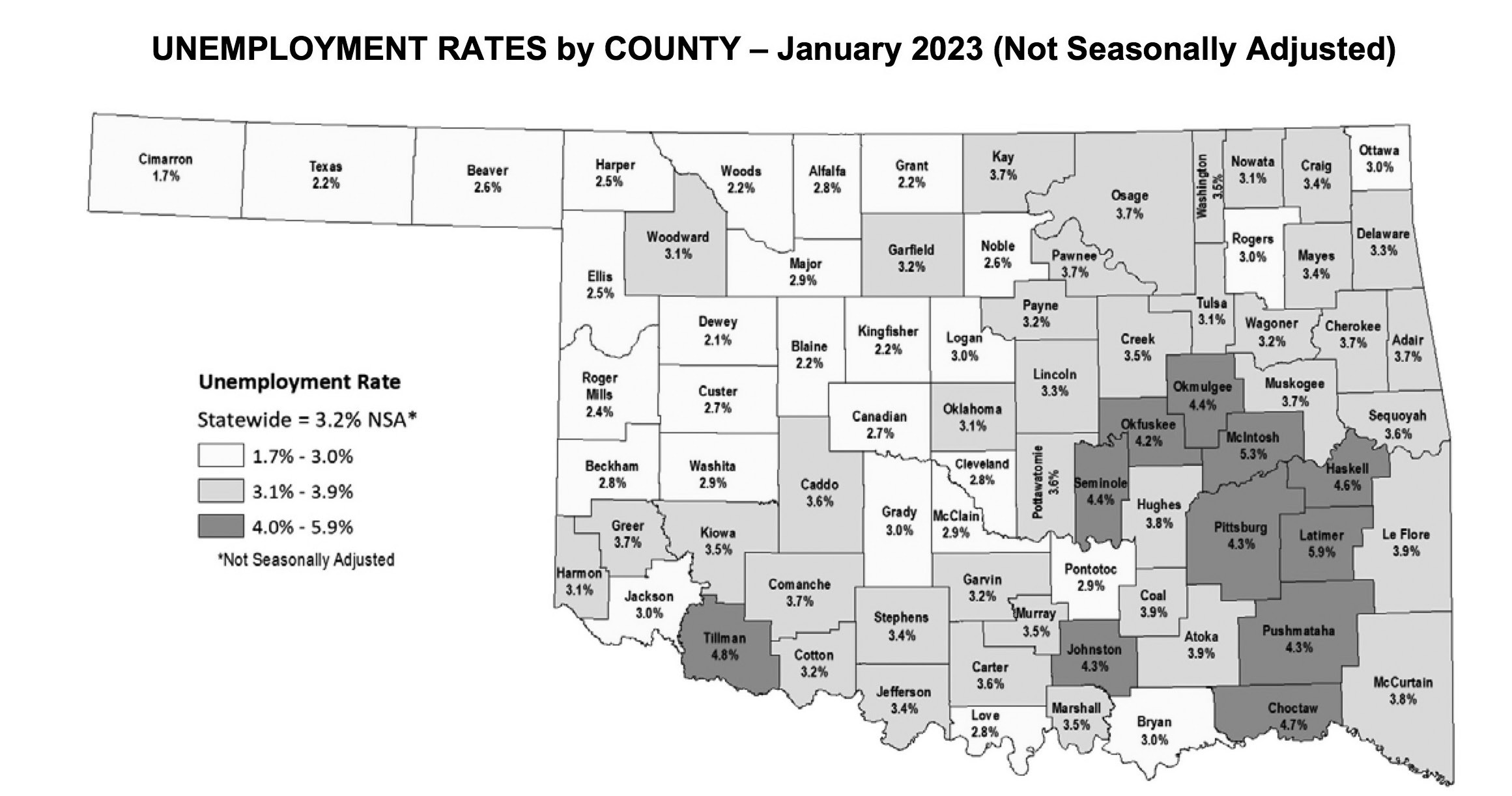Unemployment rate rises for most counties